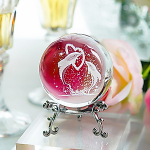 HDCRYSTALGIFTS 3D Dolphin Crystal Ball Paperweight Figurines- Dolphin Gifts Crystal Ball with Stand, Valentine's Day,Birthday Gift