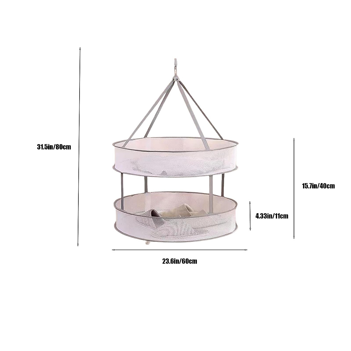 Qaoliffa 2-Tier Folding Mesh Clothes Hanging Dryer,Prevent Sweater from Deforming,Laundry Basket for Drying Underwear，Towels, Hats, Scarves,23 inches in Diameter(Set of 2)