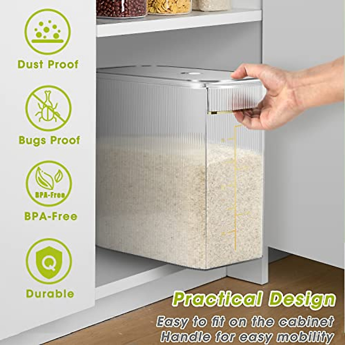 TBMax Rice Storage Container 25 Lbs - 20 Lbs + 5lbs Rice Container