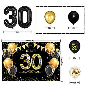 Dirty 30 Balloons Backdrop Set Decor - 30th Thirty Birthday Party Theme Banner Decorations For Women and Men Supplies