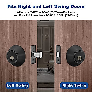 BESTTEN Single Cylinder Deadbolt, Dead Bolt for Front Door and Garage Door, Keyed One Side, Thumb Turn Inside, Matte Black Finish