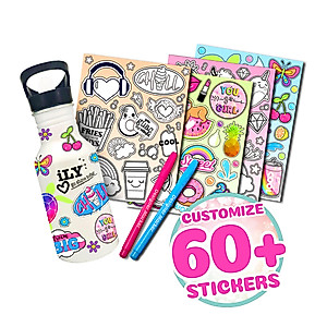 ACTIVITY KINGS iLY Insulated Hydro Water Bottle With Straw For Girls & Boys | Eco-Friendly, BPA Free | Dishwasher Safe | (2 Markers, 60 Stickers, Kids 6+)