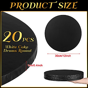 Zopeal 20 Pcs 12 Inch Round Cake Drum Round Boards Cardboard 0.4 Inch Thick Cake Drums Cake Decorating Supplies for Wedding Birthday Party (Black)