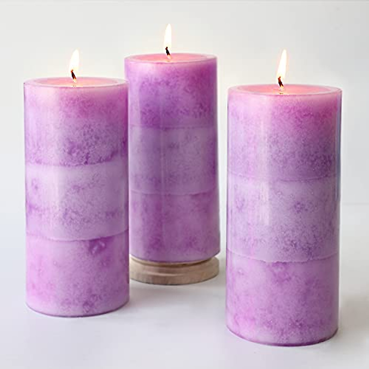 CRYSTAL CLUB Lavender Scented Pillar Candles, Set of 3 Tall 3x6 Inch Candles Rustic Purple, Clean Burning and Dripless Candle Lights, for Home Decor, Wedding, Party Decorations Lilac Candle