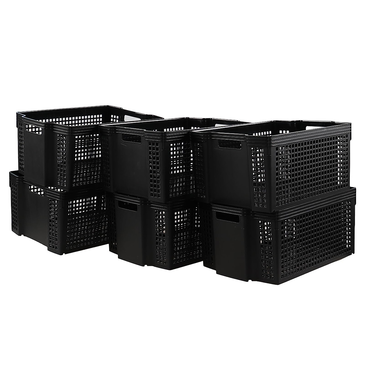 Bblina 6 Pack Large Plastic Organizer Baskets, Stackable Storage Baskets with Handles, Black