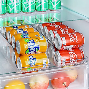 Puricon 2 Pack Can Drink Dispenser Organizer for Refrigerator Bundle with 2 Pack Fresh Food Containers for Fridge, Kitchen Fruit Storage Accessories Vegetable Keeper Produce Saver