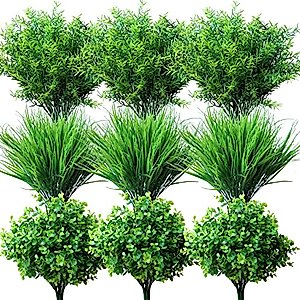 YXYQR 18PCS Outdoor Artificial Flowers Plants UV Resistant Bulk Fake Bushes Grass Mums Outside Faux Plastic Greenery Shrubs Arrangement for Front Porch Window Box Planter Hanging Basket Garden Wedding