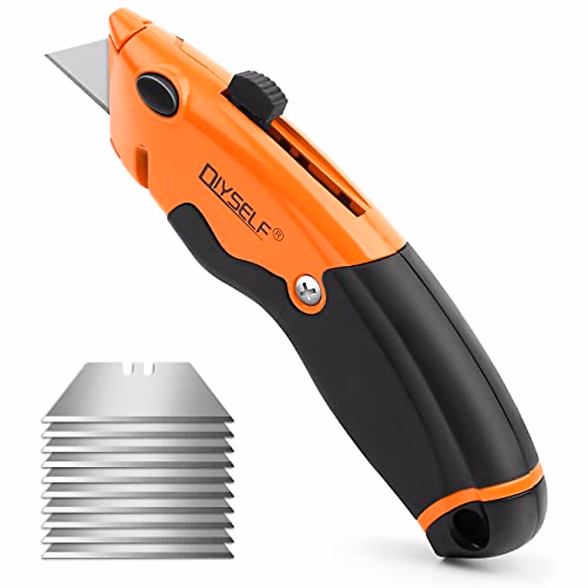 DIYSELF Box Cutter Retractable, Box Knife Retractable Utility Knife Cartons, Cardboard Cutter Exacto Knife, Box Opener for Package, Blade Storage Design, Razor Knife with Extra 10 Pcs Razor Blades