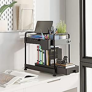 DAILOU Under Sink Organizers and Storage 2 Pack, Bathroom Cabinet Organizer with Sliding Drawers, 2 Tier Kitchen Under Cabinet Storage with Handles, Hooks, Hanging Cup(Black)