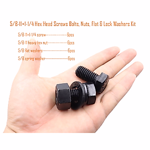 LBY 8 Sets Hex Bolts Kit, 1/2-13×1-1/2'' Hex Head Screws Bolts (Fully Threaded), with Heavy-Duty Nuts, Flat & Lock Washers, Alloy Steel (Black)