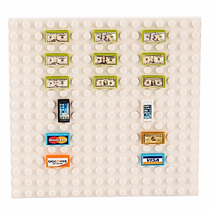 Building Bricks ATM Piggy Bank with Custom Bank Money Cash Bills Credit Cards Smart Phones-Personal ATM for Kids- Boys Girls Birthday Gift Toy