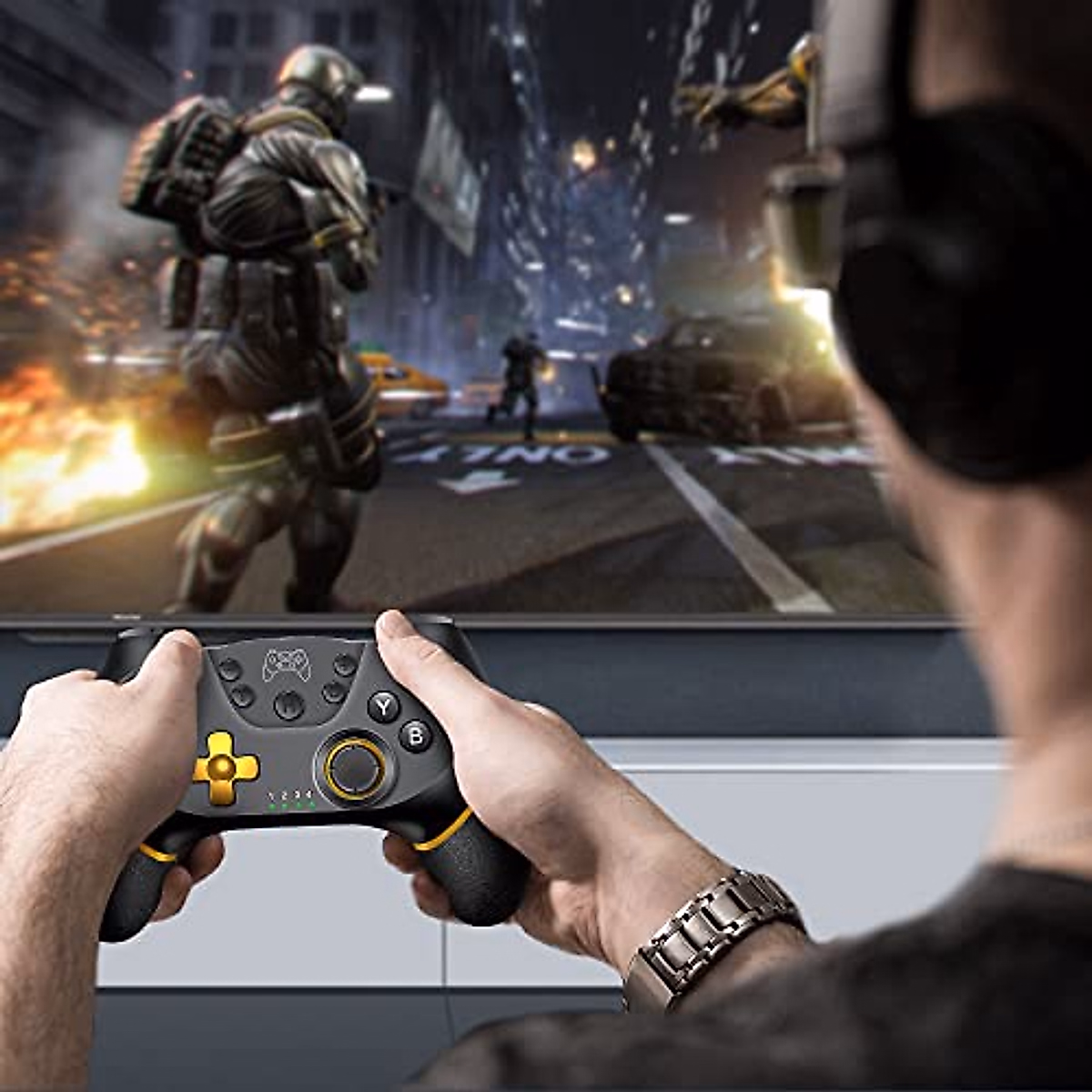 Miss Home Switch Controller Wireless, Gaming Pro Controller for Switch/Switch Lite/Switch OLED, Switch Remote Gamepad with Joystick (Black Gold)