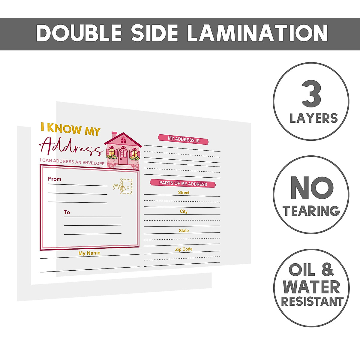 Inkdotpot Dry Erase Practice Worksheet I Know My Address, I Know My Phone Number - Preschool, Kindergarten Laminated Worksheet, Homeschool Activities for Kids with 2 Dry Erase Markers
