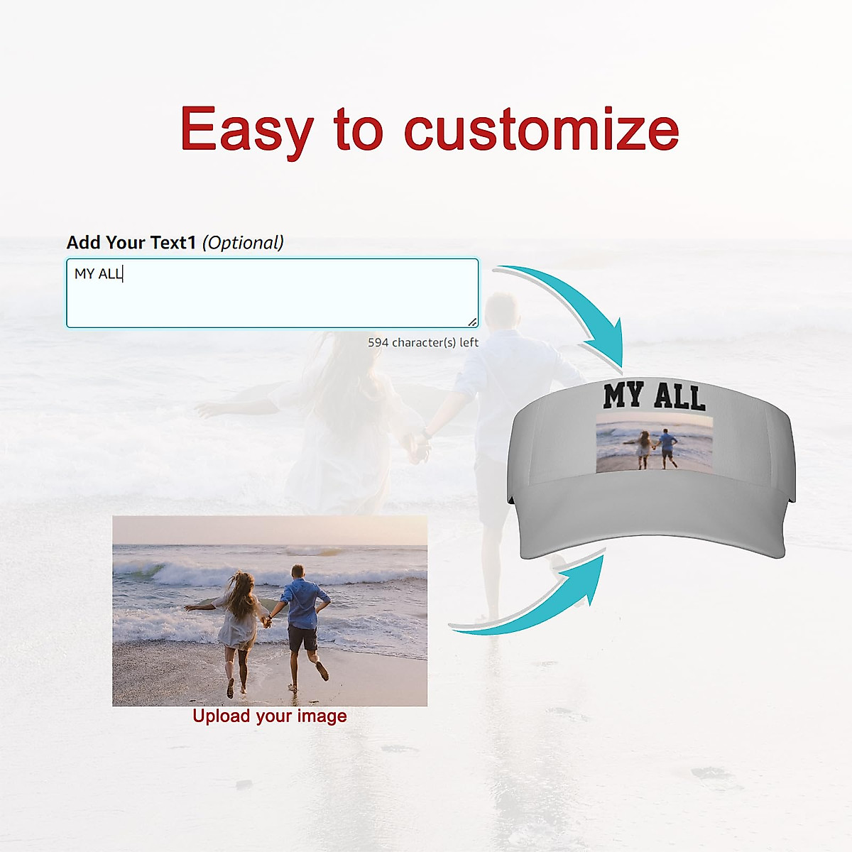 EastSail Custom Visor Hat for Men Women Personalized Sun Hat Customized Gift Adjustable Beach Sport Baseball Golf Tennis Hat Black