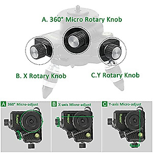 Huepar Laser Level Adapter, Metal 360-Degree Rotating Base for Laser Level Tripod Connector, 1/4’’ Threaded Mount and Horizontal Bubble, Micro-adjust Fine Turning Pivoting Base AT2