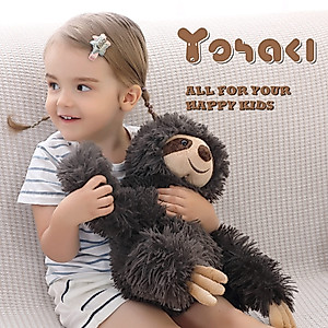 YOHAKI Sloth Plush Animal, 11.02" Cute Stuffed Sloth with 3 Baby Sloths, Easter Stuffed Sloth Animal, Washable Plush Toys, Cute Three Toed Sloth Birthday Gifts for Kids Boys and Girls, Brown