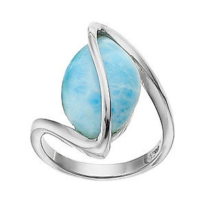 Sterling Silver Oval Larimar Twisted Ring (Size 6)