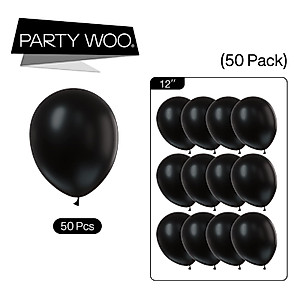 PartyWoo Black Balloons, 50 pcs 12 Inch Matte Black Balloons, Black Balloons for Balloon Garland or Balloon Arch as Party Decorations, Birthday Decorations, Retirement Party Decorations, Black-Y18