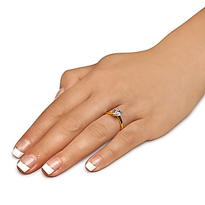 Size - 4.5 - Solid 14k Yellow Gold Round Cut Cross Over Twist Solitaire Wedding Engagement Ring CZ Cubic Zirconia 1.0ct.