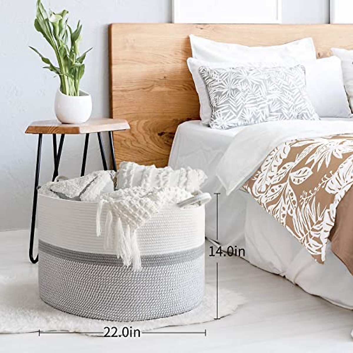 CHICVITA XXL Extra Large Cotton Rope Woven Basket, Throw Blanket Storage Basket with Handles, Decorative Clothes Hamper - 22" x 22" x 14"