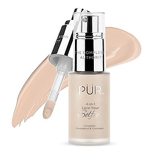 PUR Beauty 4-in-1 Love Your Selfie Foundation & Concealer - Longwear Full Coverage Liquid Makeup Foundation with Hydrating Blend for Refined-Looking, Natural Beauty Glow, Skin Texture & Tone