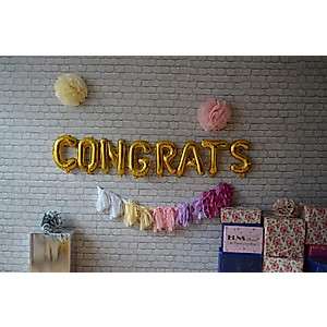 Tellpet Congrats Foil Letter Balloons, Graduation, Wedding, Bridal Party Supplies Decorations, Gold, 16 Inch