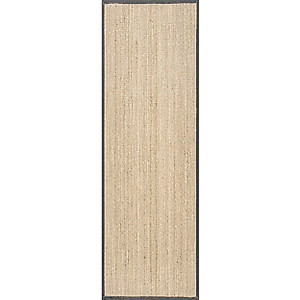 nuLOOM 2x8 Elijah Seagrass Area Rug, Dark Grey, Solid Farmhouse Style, Cotton Bordered, Basketweave, Natural Fiber, For Bedroom, Dining Room, Living Room, Hallway, Office, Kitchen, Entryway