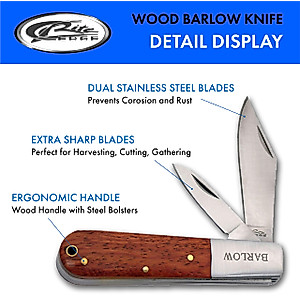 SZCO Supplies Rite Edge : 4” Wood Handle Dual Blade Barlow Knife, Brown (210601)
