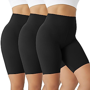 VALANDY Women's High Waist Yoga Shorts Tummy Control Non See -Through Workout Pants 3 Pack