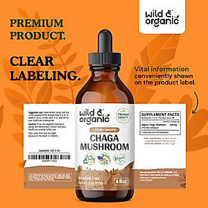 Chaga Mushroom Tincture - Immune Support Supplement w/Organic Chaga Mushrooms - Alcohol-Free Chaga Mushroom Drops for Immunity - Chaga Mushroom Supplement Liquid - Chaga Mushroom Extract - 4 oz