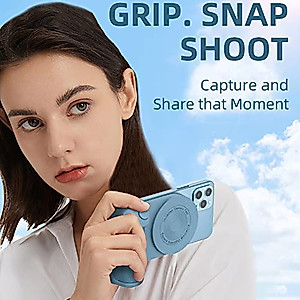 Magnetic Camera Handle Bluetooth Bracket，Smart Bluetooth Mobile Phone Anti-Shake Selfie Device, Magnetic Grip Photo Stand, Bluetooth Selfie Stick Grip Mount, for All Phone (Blue)