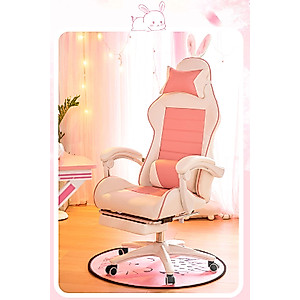 FFLLAS Gaming Chair Pink,Computer Office Chair Cute Pink Rabbit Style, with Retractable Arms and Footrest Adjustable Massage Lumbar Cushion Ergonomic Computer Desk Chair,Purple