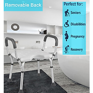 DECTRII Shower Chair with Back and Arms, 300 LBS Heavy Duty Shower Bath Seat for Handicap, Padded Bathtub Chair with Handles Shower Cutout Seat for Disabled, Seniors & Elderly