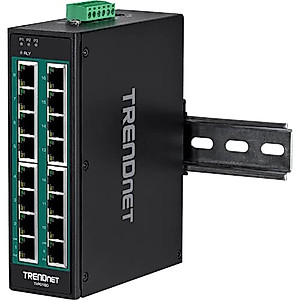 TRENDnet 16-Port Hardened Industrial Unmanaged Gigabit 10/100/1000Mbps DIN-Rail Switch w/ 16 Gigabit PoE+ Ports, Lifetime Protection, TI-PG160
