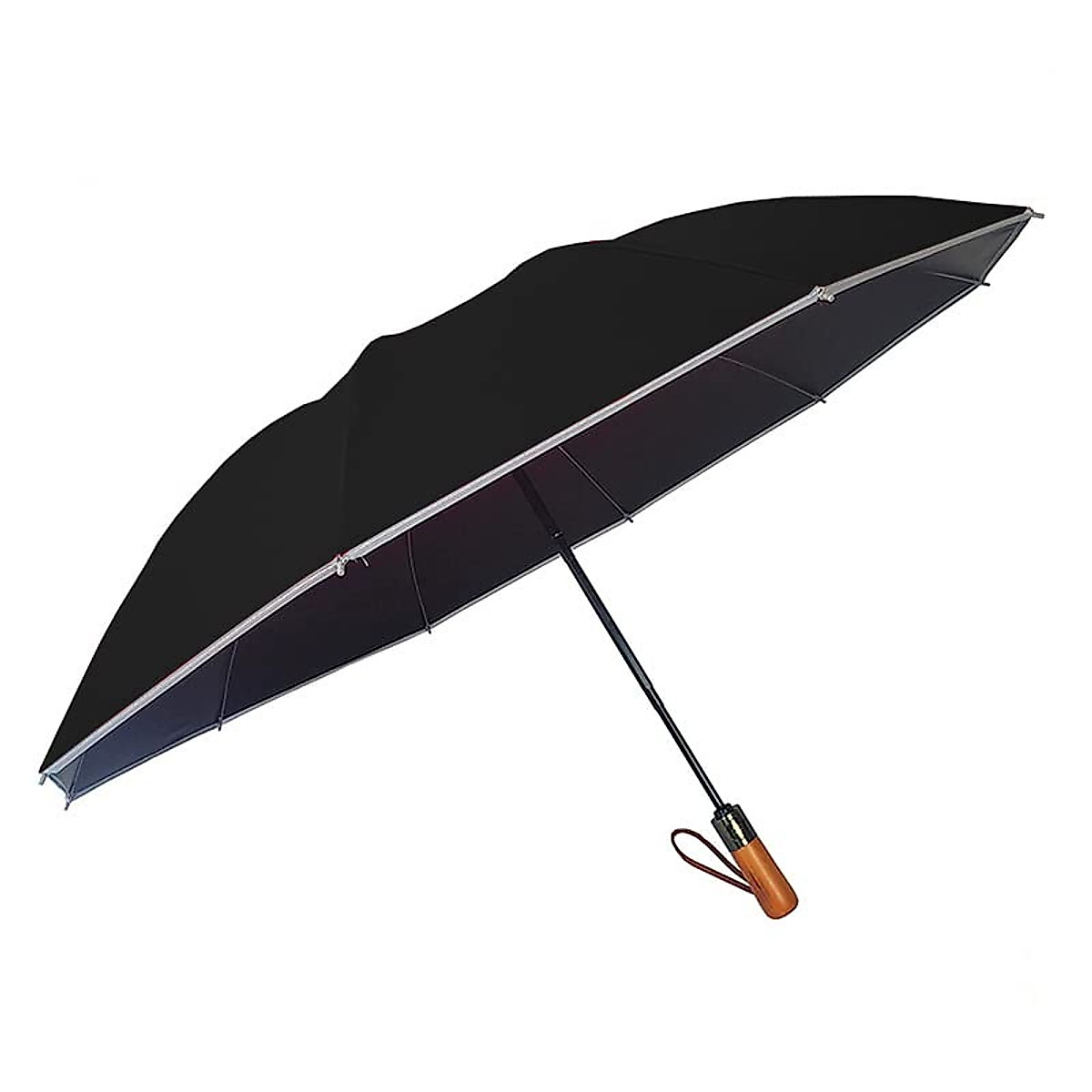 Karnado Large Black Umbrella for Men and Women - Waterproof, Windproof, Portable Folding Umbrella with Luxury Wood Handle