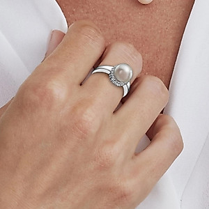 The Pearl Source 8-8.5mm Genuine White Japanese Akoya Saltwater Cultured Pearl Ashley Ring for Women