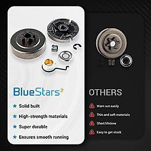 BlueStars 3/8 7T Clutch Drum Sprocket with Bearing Washer E-Clip Worm Gear - for Stihl 017 018 021 023 MS170 MS180 MS210 MS230 MS250 Chainsaw - Replaces 1123 640 2003, 1123 640 2073