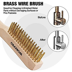 WORKPRO Wire Brush Set, 6 Pcs Brass/Stainless Steel Wire Scratch Brush Set, Small Large Size with Beechwood Handle for Cleaning Rust, Paint and Welding Slag