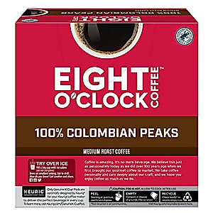 Eight O'Clock Coffee Colombian Peaks Single-Serve Keurig K-Cup Pods, Medium Roast Coffee Pods, 32 Count