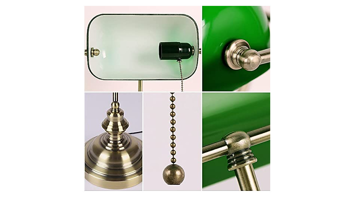Newrays Glass Bankers Desk Lamp with Pull Chain Switch Plug in Fixture ...