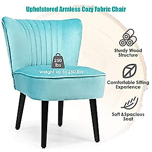 Giantex Set of 2 Velvet Accent Chair, Upholstered Modern Leisure Club Chairs w/Solid Wood Legs, Thick Sponge Seat, Adjustable Foot Pads, Armless Wingback Chairs for Bedroom Living Room (2, Turquoise)
