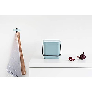 Brabantia Sort & Go Food Waste Trash Can (1.6 Gal / Mint) Small Countertop Kitchen Compost Caddy with Handle & Removable Lid, Easy Clean, Fixtures Included for Wall/Cupboard Mounting