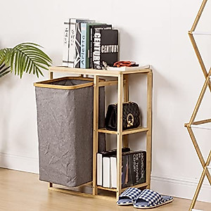 Gdrasuya10 Bamboo Laundry Hamper with Compartments, Freestanding Portable Laundry Hamper Basket Table Laundry Organizer Cabinet for Bathroom Bedroom, 11.8 x 19.7 x 27.5 Inch