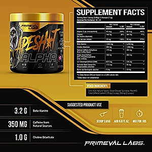 Primeval Labs Ape Alpha Pre Workout Powder, 40 Servings Pink Stardust | Boost Energy, Sport Energizer, Increase Endurance and Focus, Beta-Alanine | 350mg Caffeine Extract, Nitric Oxide Booster