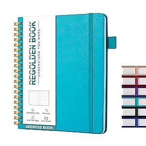 Regolden-Book Address Book with Alphabetical Tabs, Hardcover Address Organizer for Record Contacts, Telephone Book for Seniors, Internet Log Book Journal with Password, Pen Loop, Pocket, (5.7x7.2")