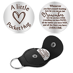 cobee Pocket Hug Token, Encouragement Long Distance Relationship Keepsake Stainless Stell Double Sided Inspirational Pocket Hug Token Gift with Leather Keychains for Family, Friends, Lovers(Style-A)
