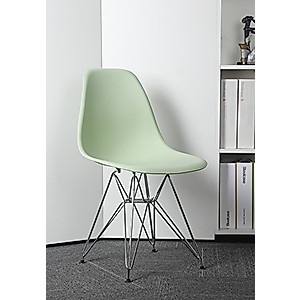 GIA Contemporary Armless Dining Chair with Chrome Metal Legs, Set of 2, Green