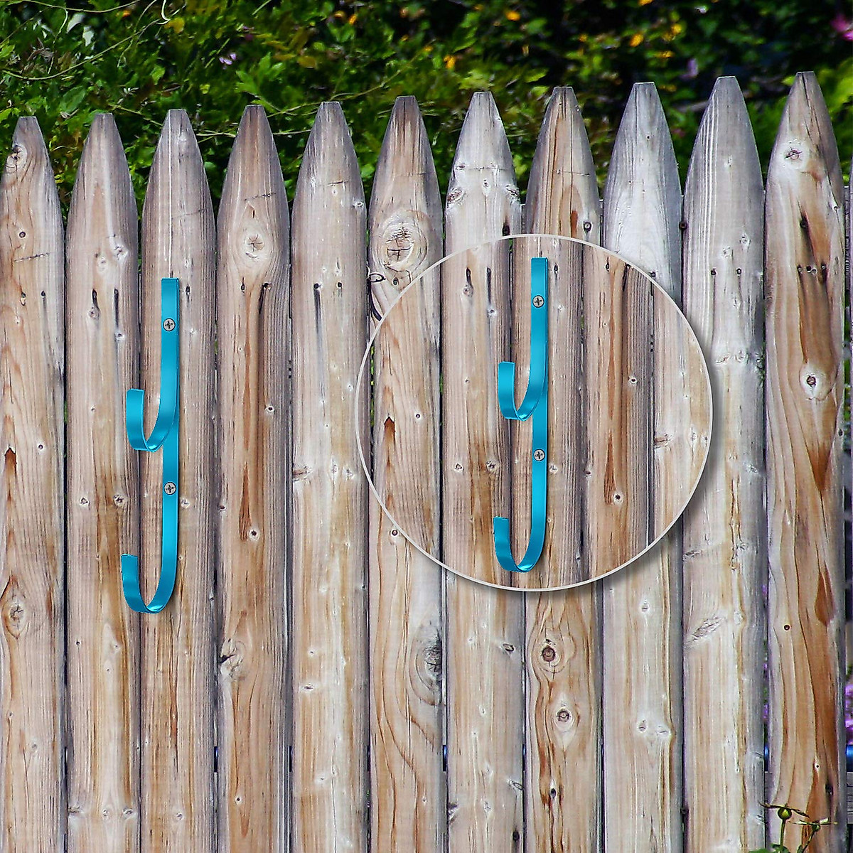 6 Pieces Pool Pole Hook Hanger Swimming Metal Brackets Pool Hook with 12 Pieces Screws for Telescopic Poles, Skimmers, Leaf Rakes, Net, Brush, Vacuum Hose, Garden and Pool Accessories (Blue)