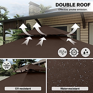 MASTERCANOPY 11 x 5 Grill Gazebo with Extra Side Awning Outdoor BBQ Gazebo with 2 LED Lights for Patio Party Backyard Picnic(Brown)