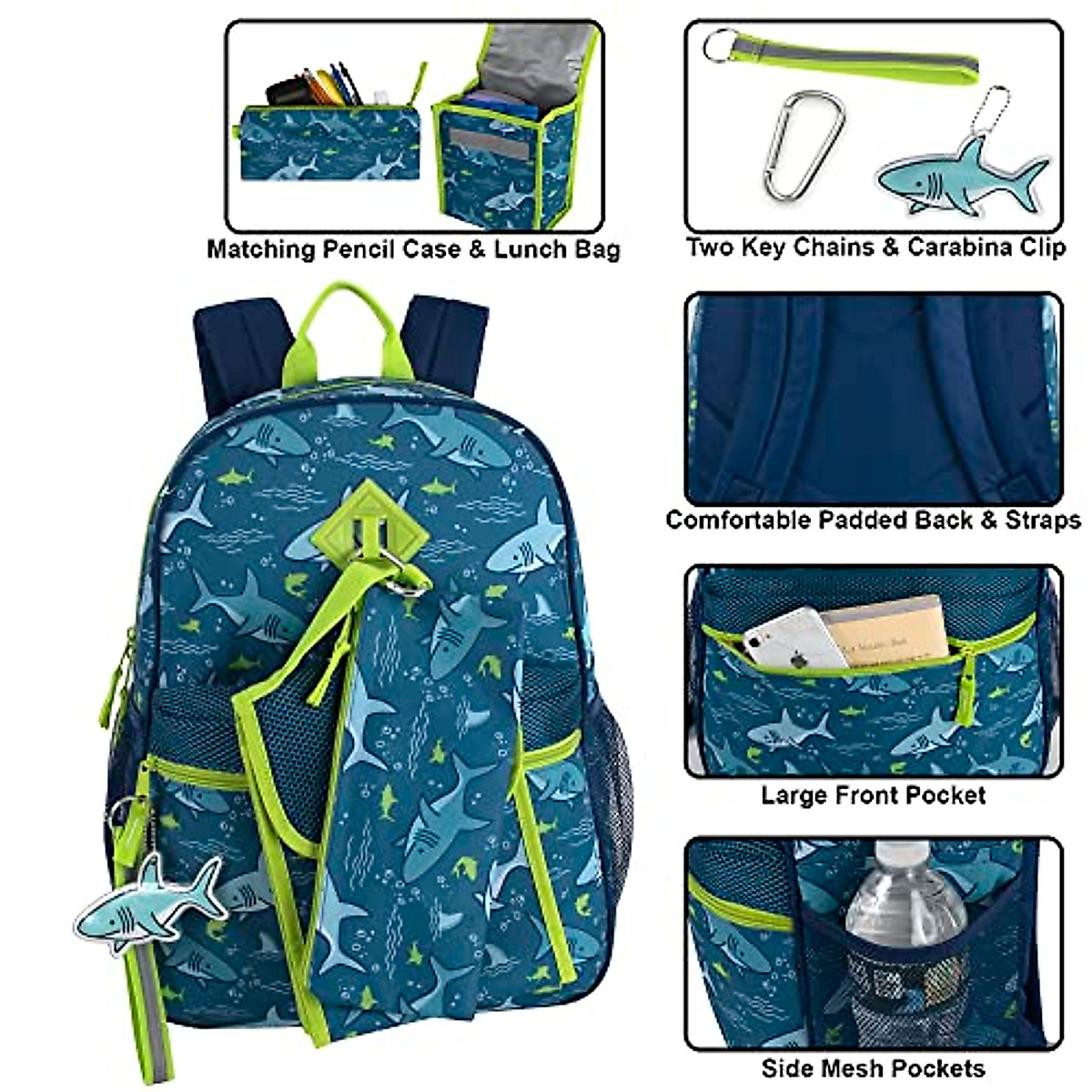 Trail maker Boy's 6 in 1 Backpack With Lunch Bag, Pencil Case, and Accessories